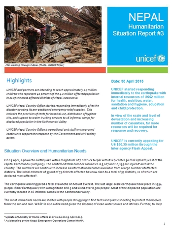 Nepal Earthquake Situation Report 3 - The Hong Kong Committee for UNICEF